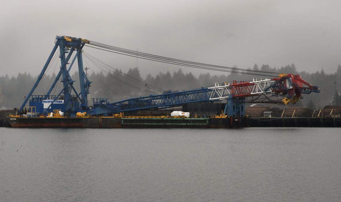 Pacific Titan floating crane on short lay berth in Olympia | The Olympian
